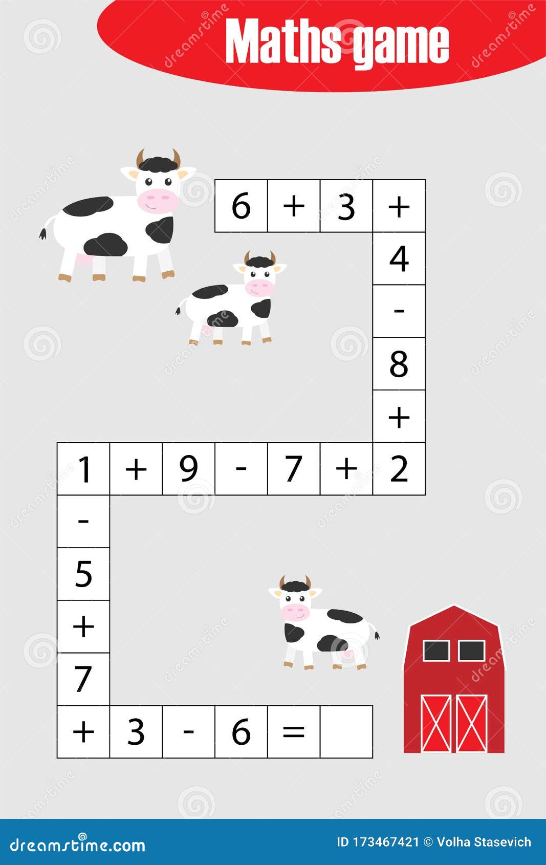 Maths Chain Game With Cows For Children, Education Game For Kids ...
