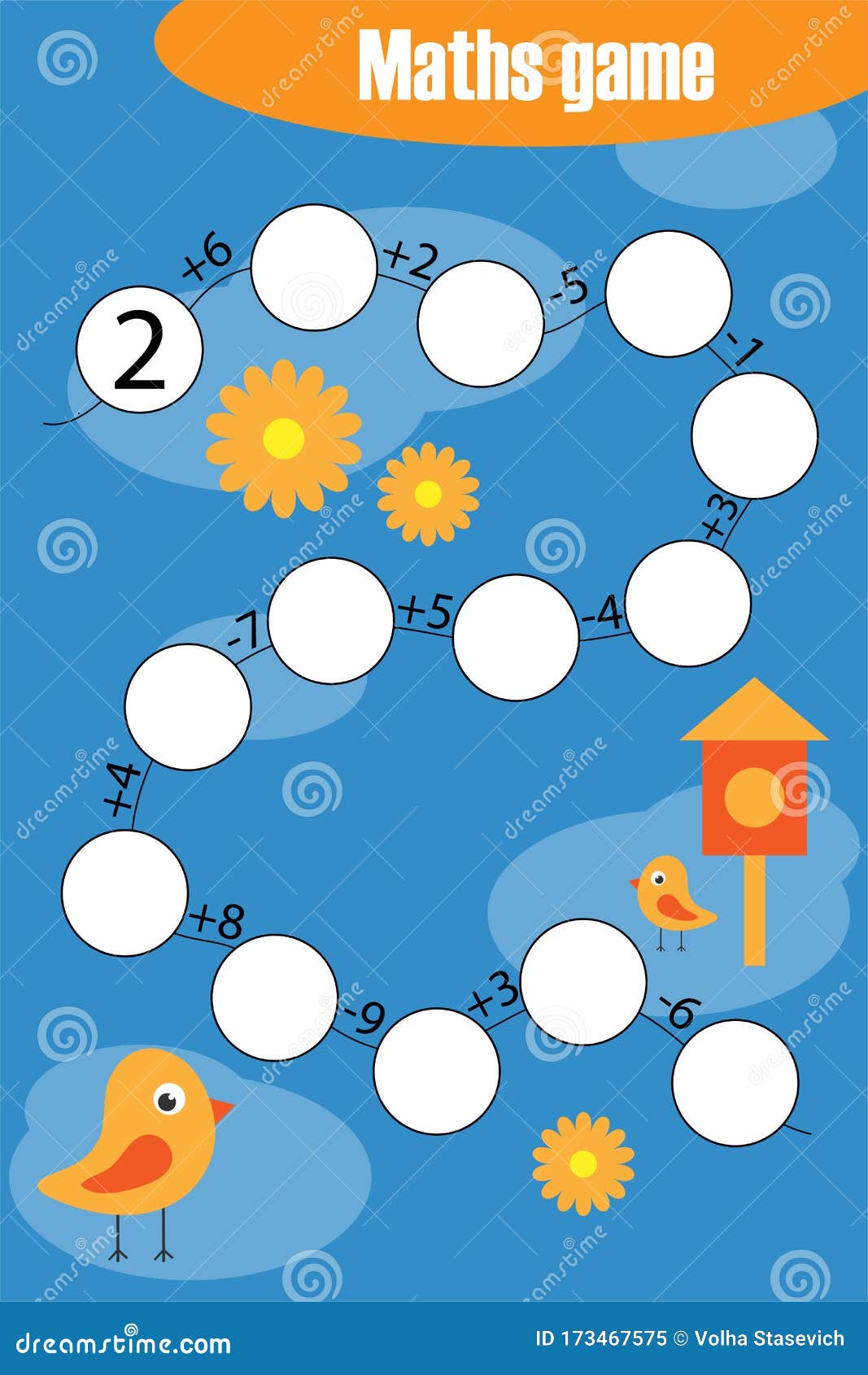 Maths Chain Game with Spring Pictures for Children, Solve it. Education ...