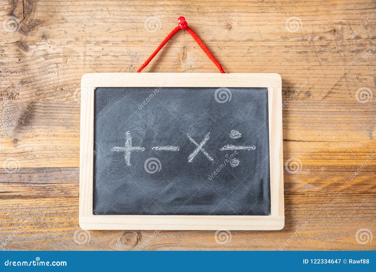 Math Symbols on Blackboard with Frame, Wooden Wall Background Stock ...