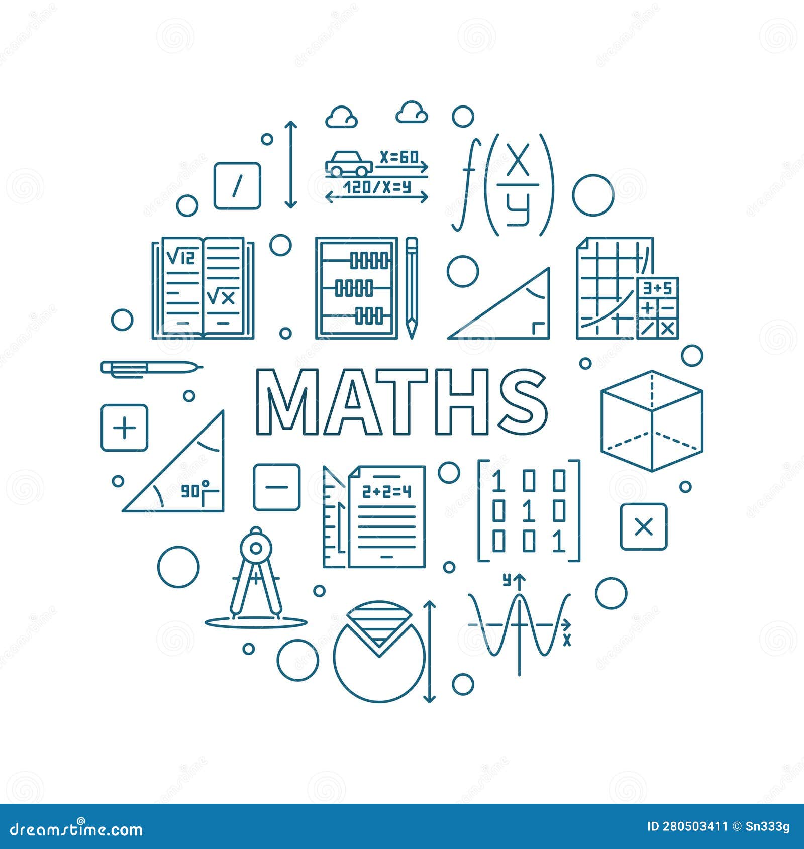 Maths Concept Vector Outline Round Banner. Math Circle Illustration ...