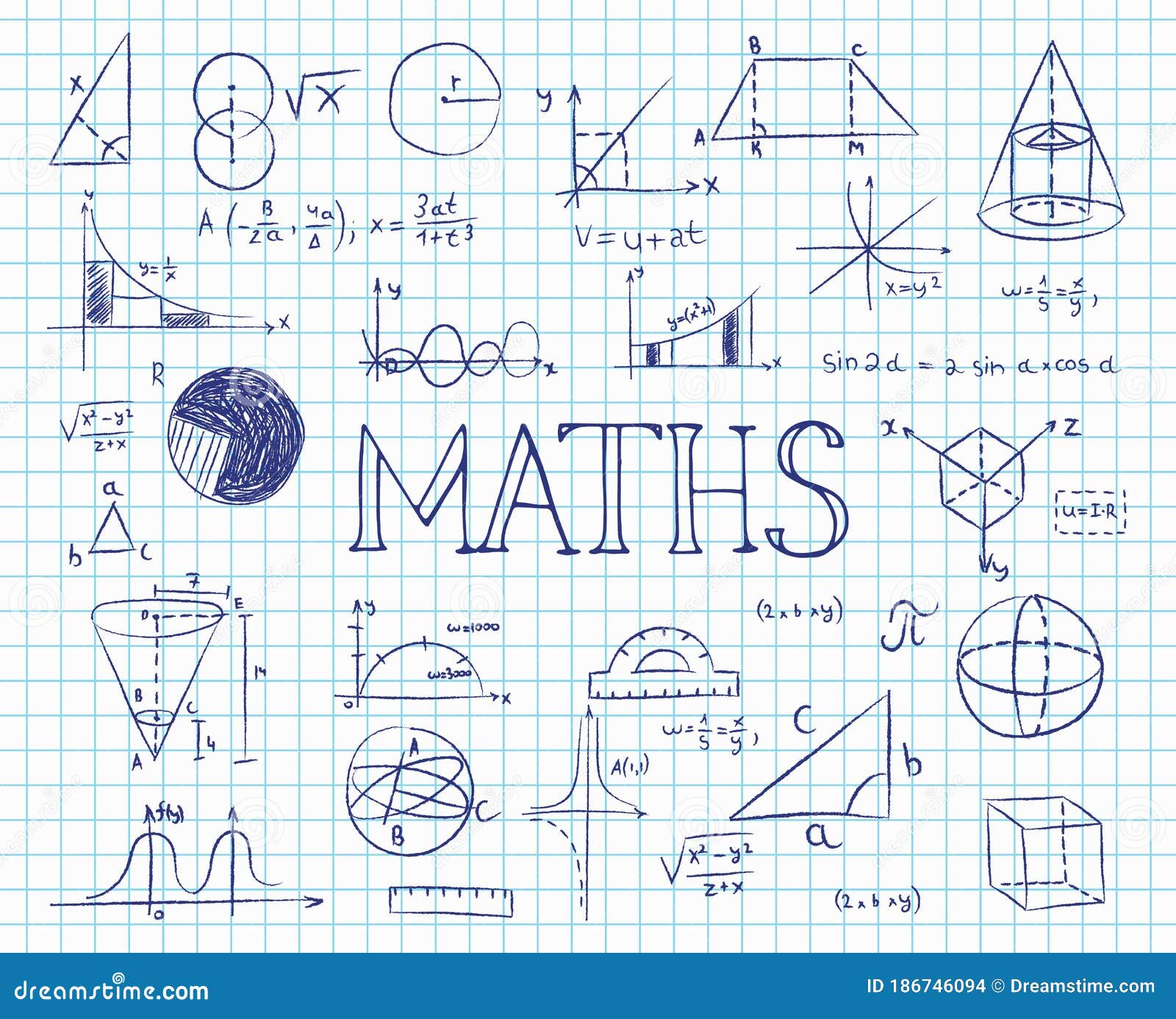 School maths doodle. stock vector. Illustration of angle - 186746094