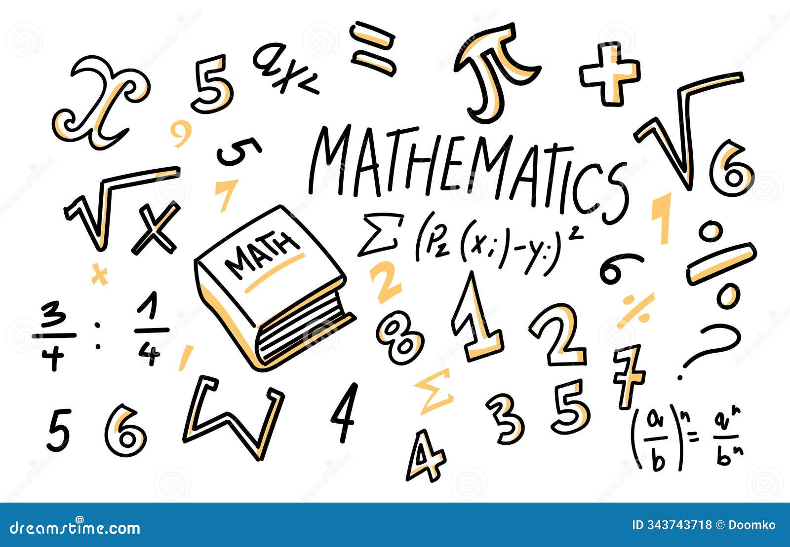 Maths Doodle Line Set School Illustration Stock Vector - Illustration ...