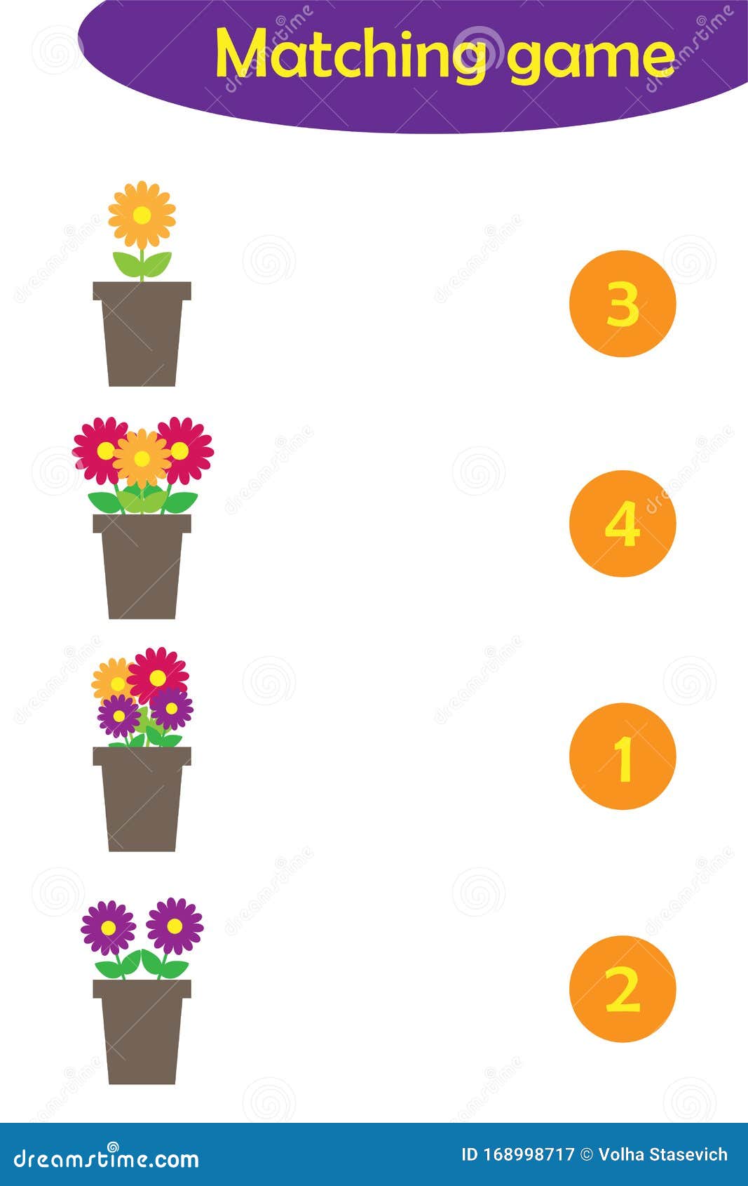 Maths Game with Flowers in Pots for Children, Easy Level, Education ...