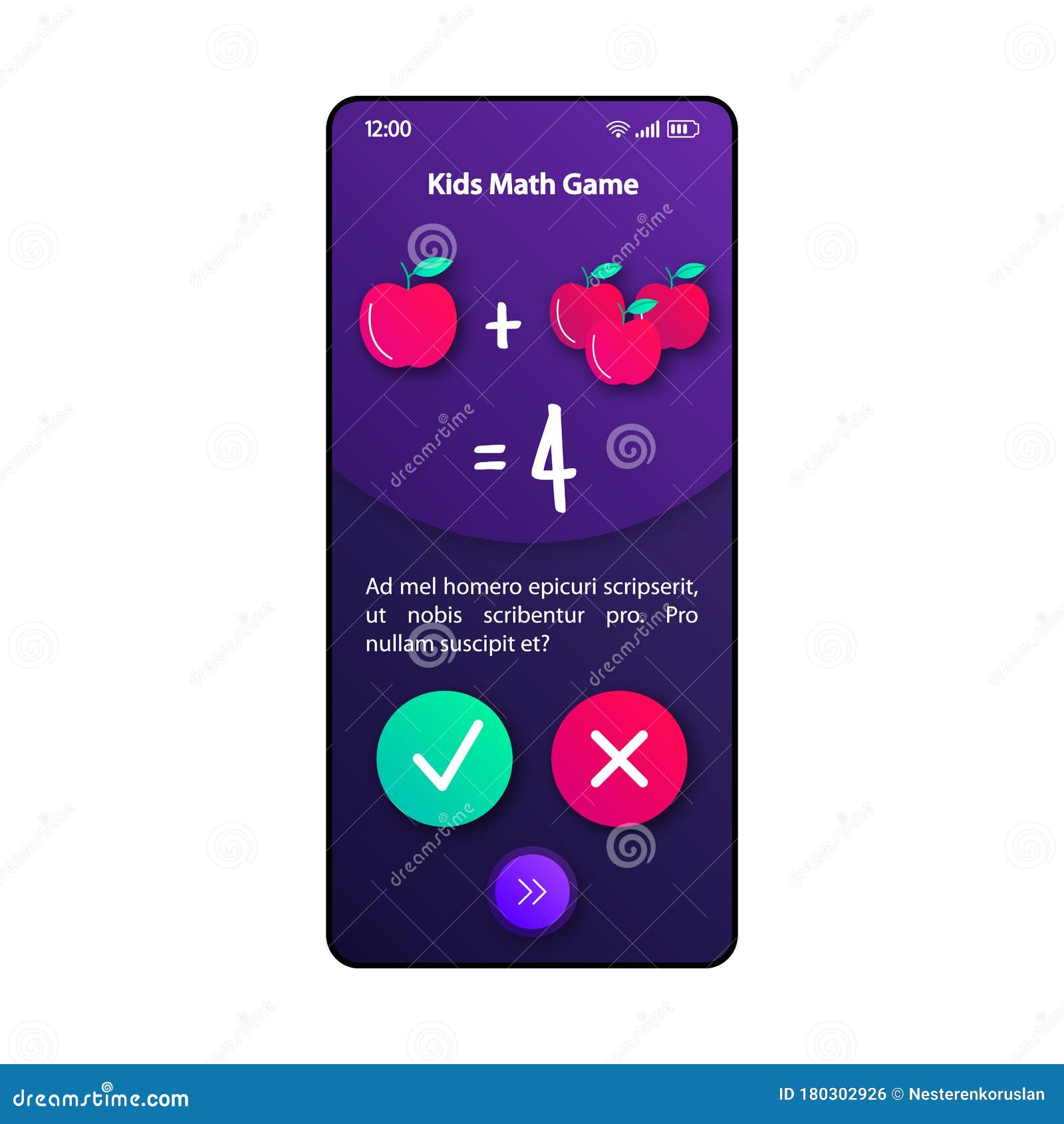 Maths for Kids Smartphone Interface Vector Template. Mobile App Page ...
