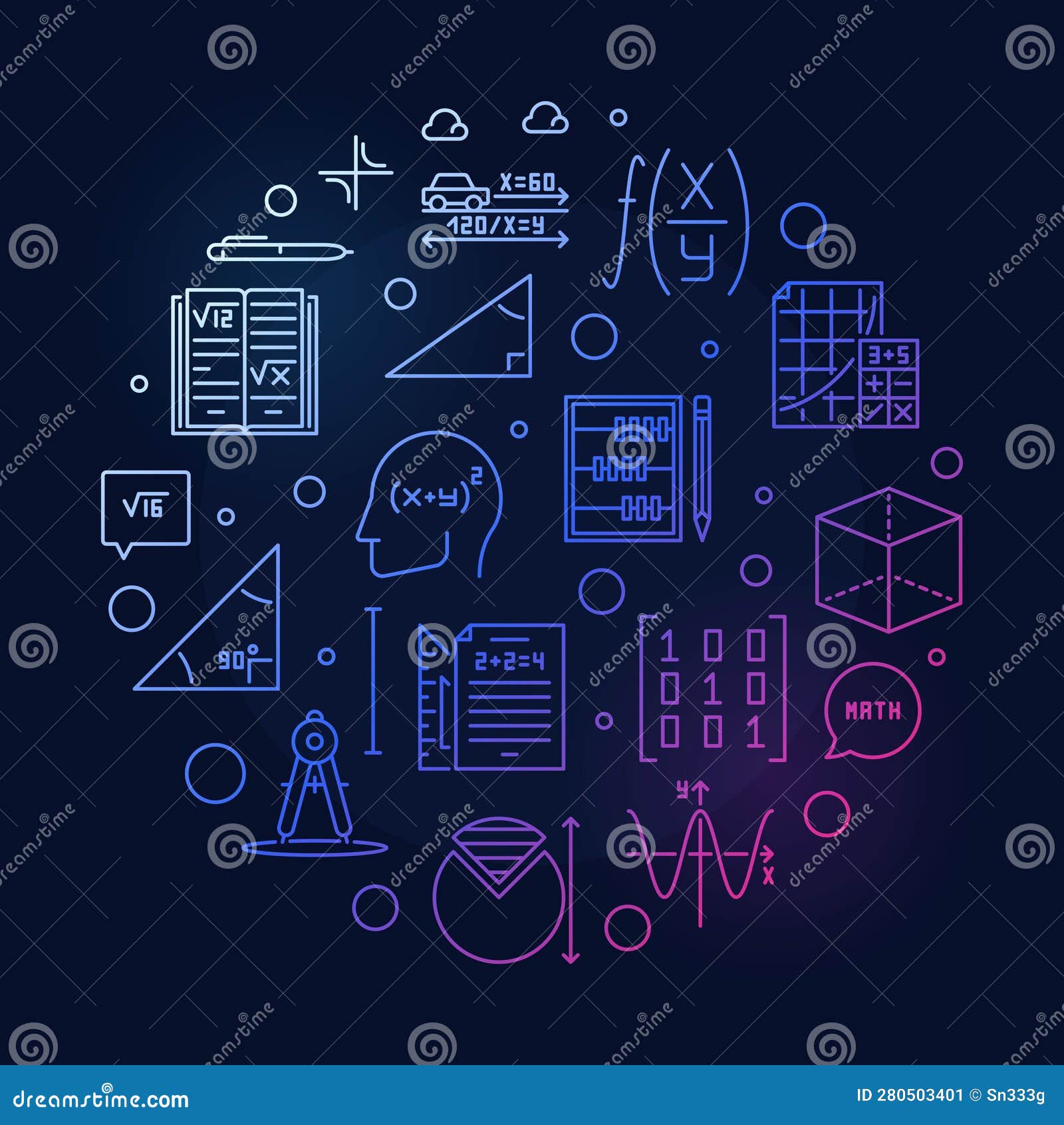 Maths Learning Vector Outline Circular Banner - Math Round Illustration ...