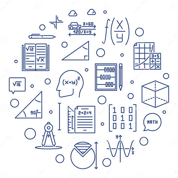 Maths Learning Vector Outline Circular Banner - Math Round Illustration ...