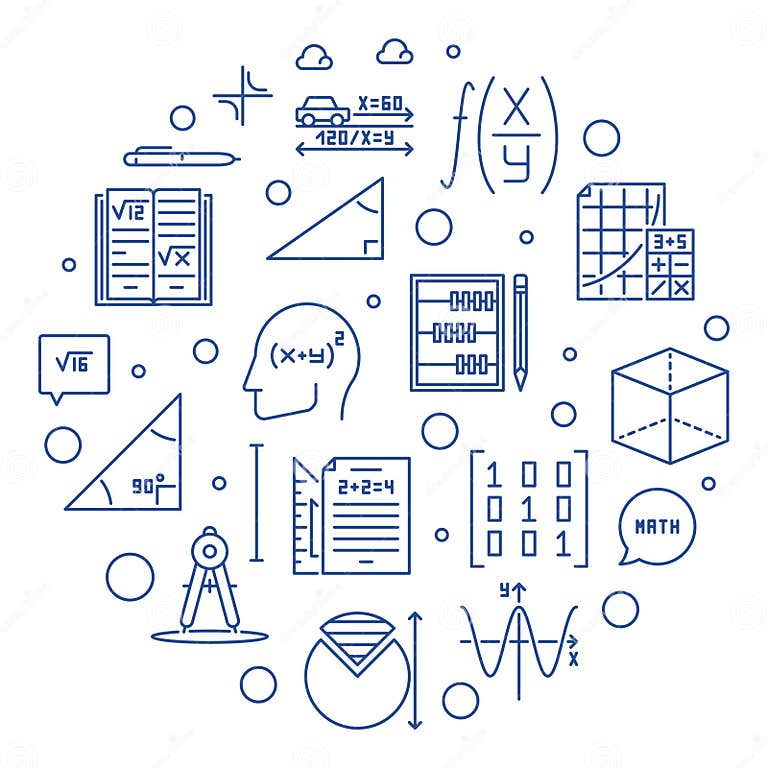 Maths Learning Vector Outline Circular Banner - Math Round Illustration ...