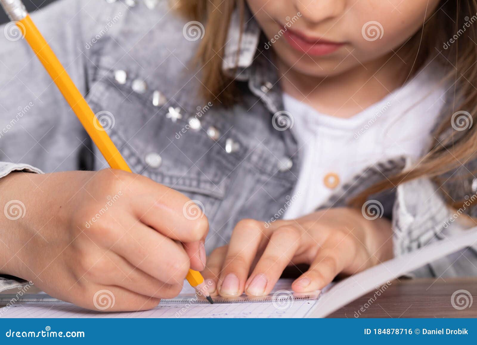 In the Maths Lesson, the Student Draws with a Pencil and Using a Ruler ...