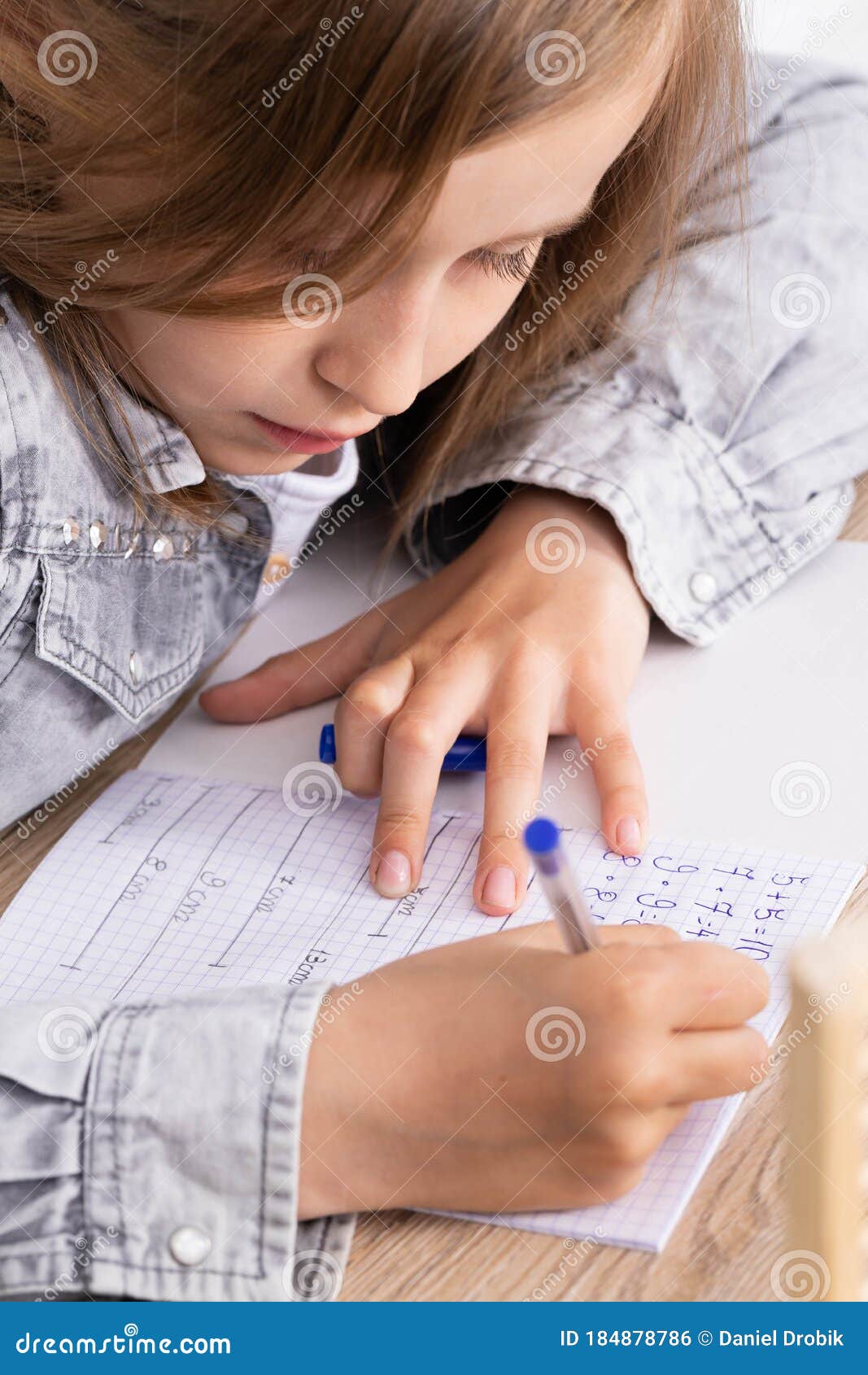 In the Maths Lesson, the Student Draws with a Pencil and Using a Ruler ...