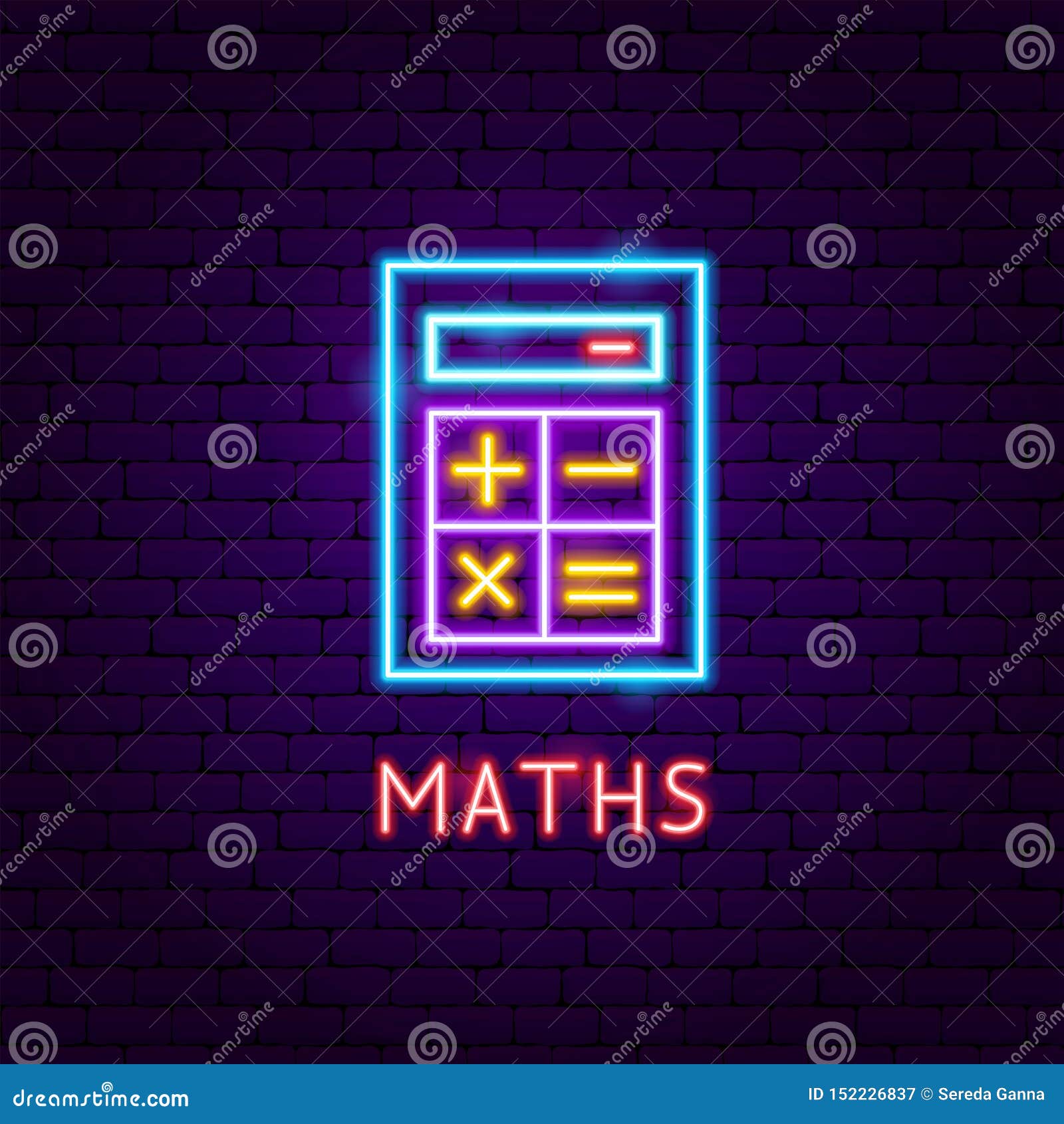 Maths Neon Label stock vector. Illustration of back - 152226837
