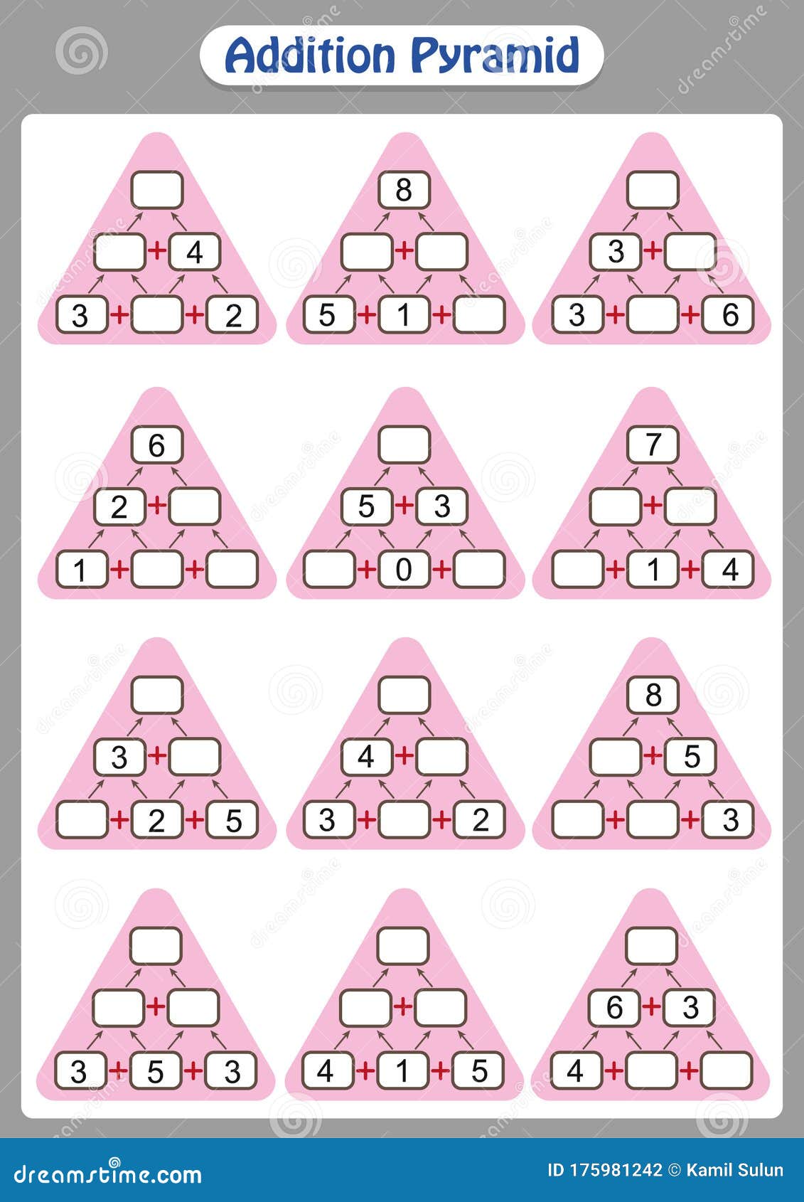Maths Pyramids, Complete The Missing Numbers, Math Worksheet For Kids ...
