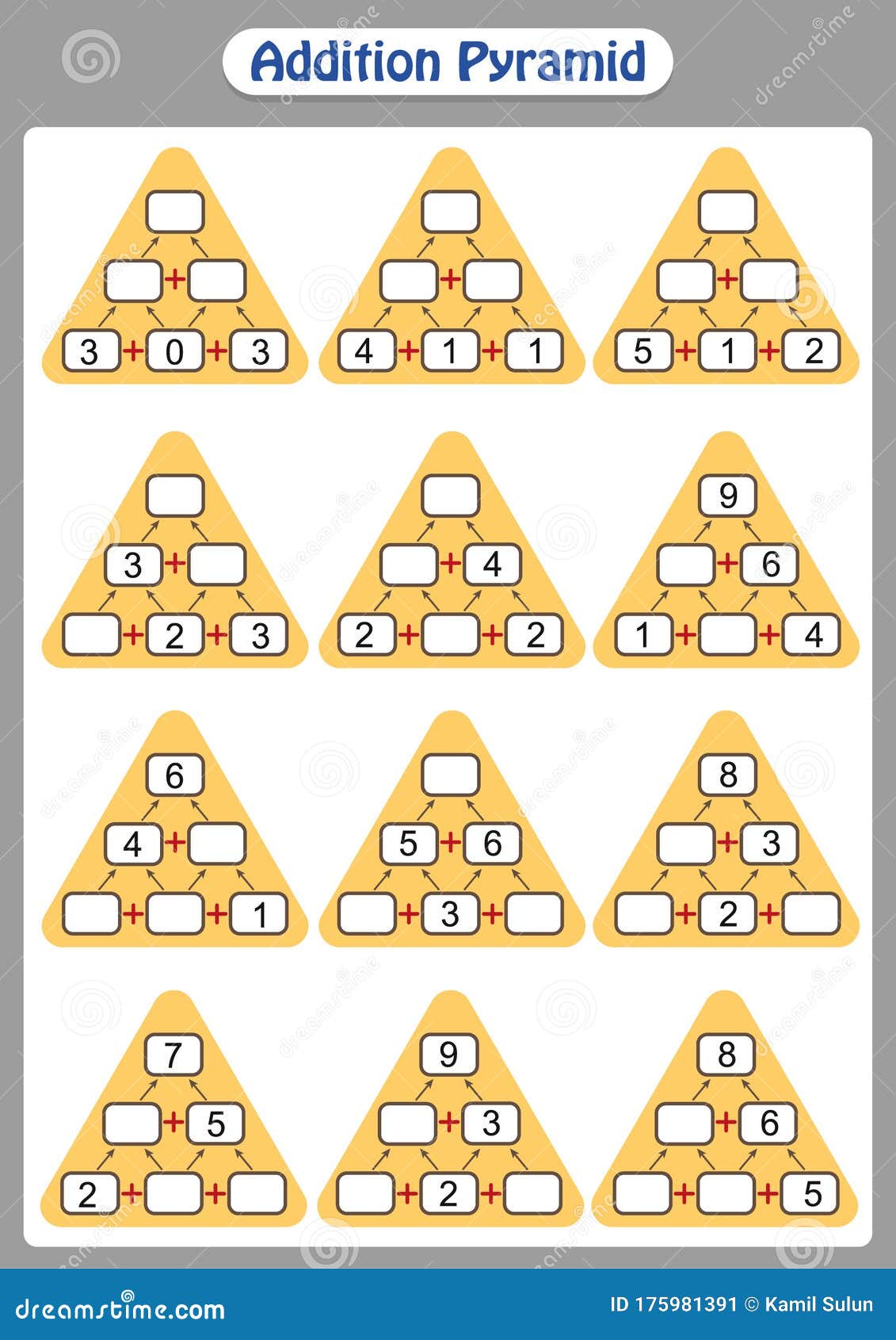 Maths Pyramids, Complete the Missing Numbers, Math Worksheet for Kids ...