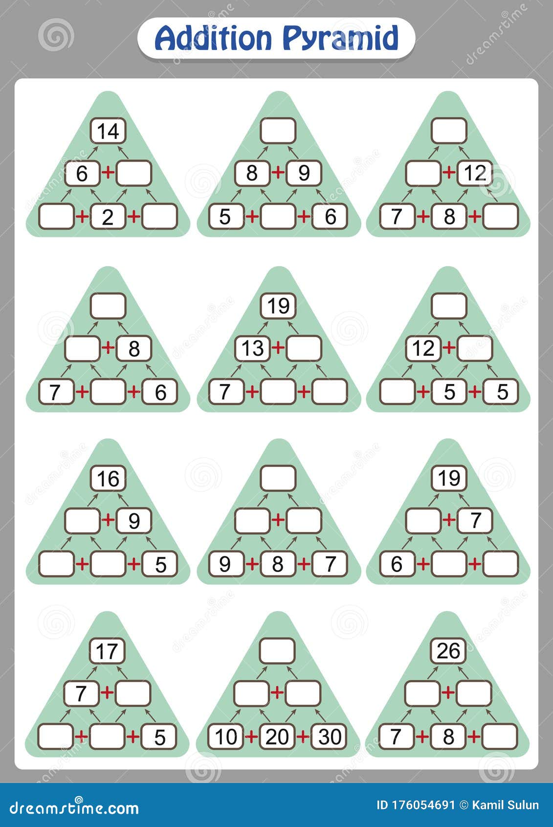 Maths Pyramids, Complete The Missing Numbers, Math Worksheet For Kids ...