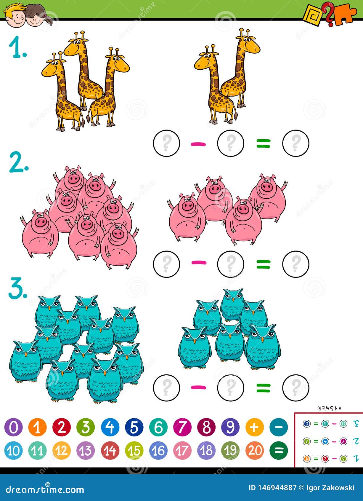 Maths Subtraction Educational Task for Children Stock Vector ...