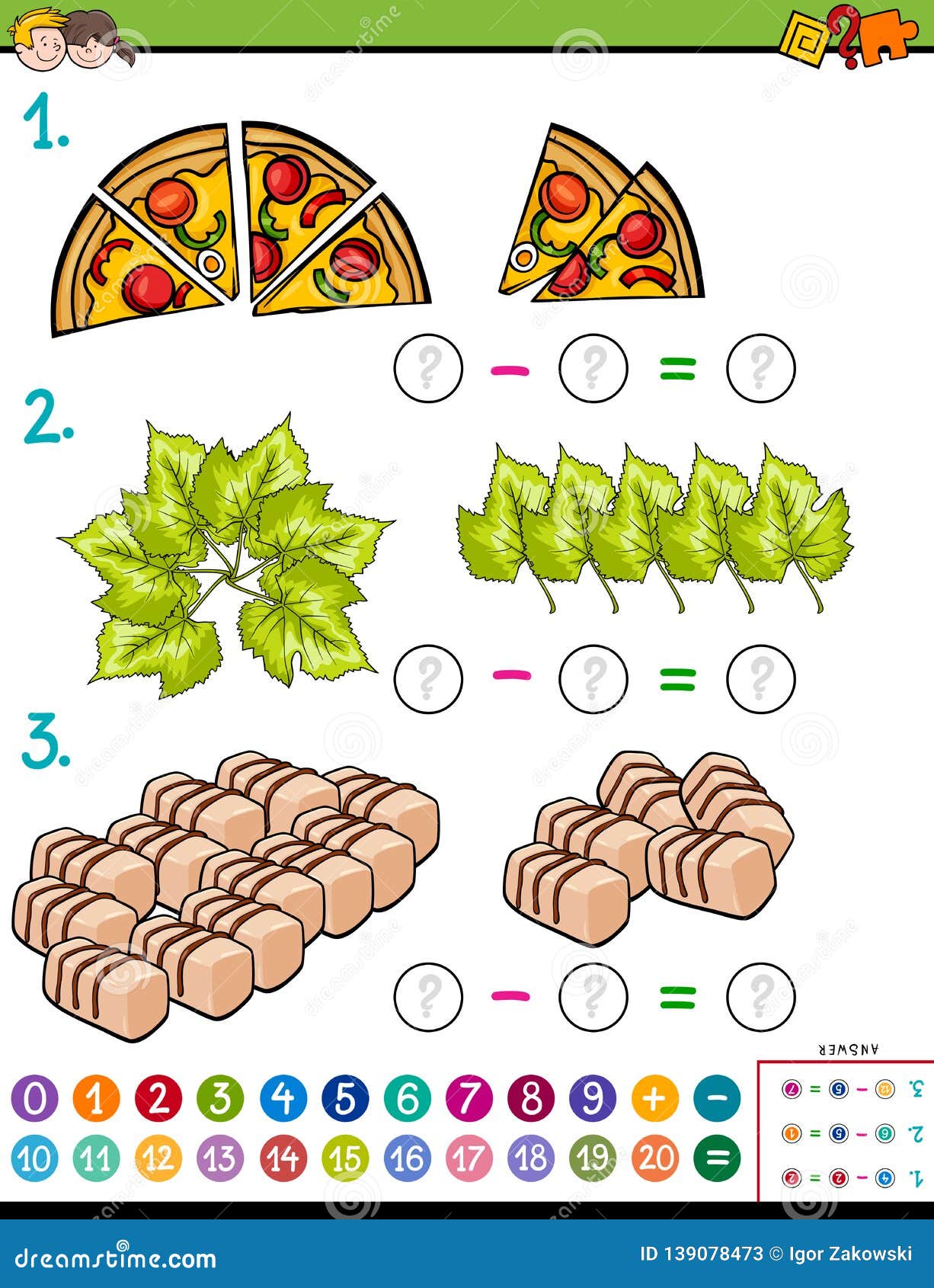 Subtraction Educational Task For Children With Insects Vector ...