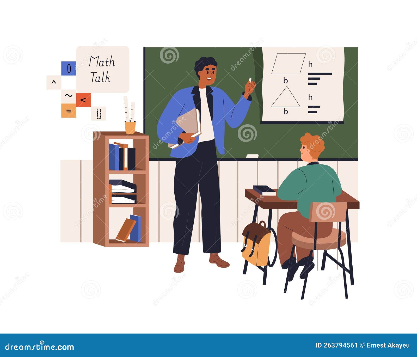 Maths Teacher and Student in Classroom at School. Teaching and Studying ...