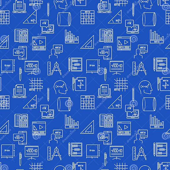Maths Thin Line Blue Seamless Background - Mathematics Vector Outline ...