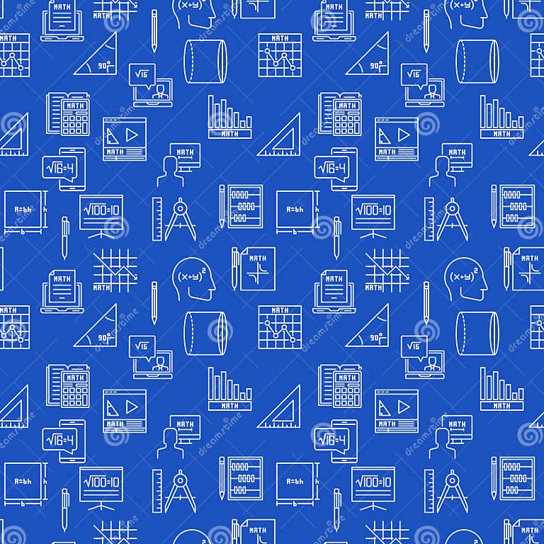 Maths Thin Line Blue Seamless Background - Mathematics Vector Outline ...