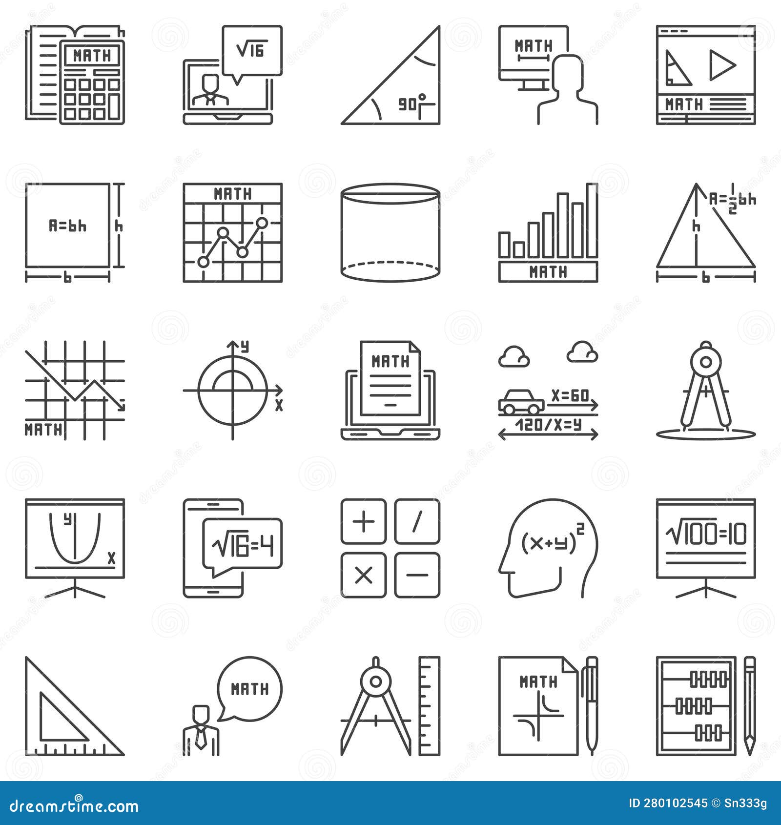 Maths Thin Line Icons Set - Basic Mathematics and Science Concept ...