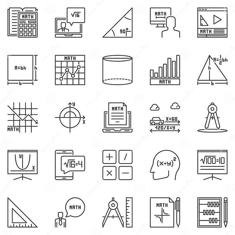 Maths Thin Line Icons Set - Basic Mathematics and Science Concept ...