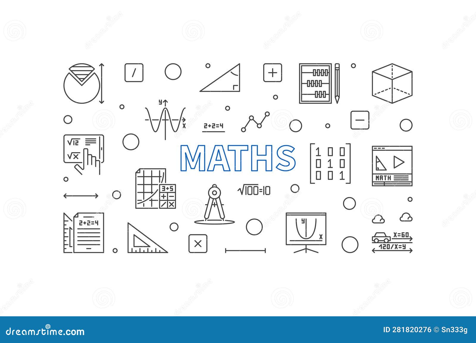 Maths Vector Concept Outline Horizontal Banner. Mathematics ...