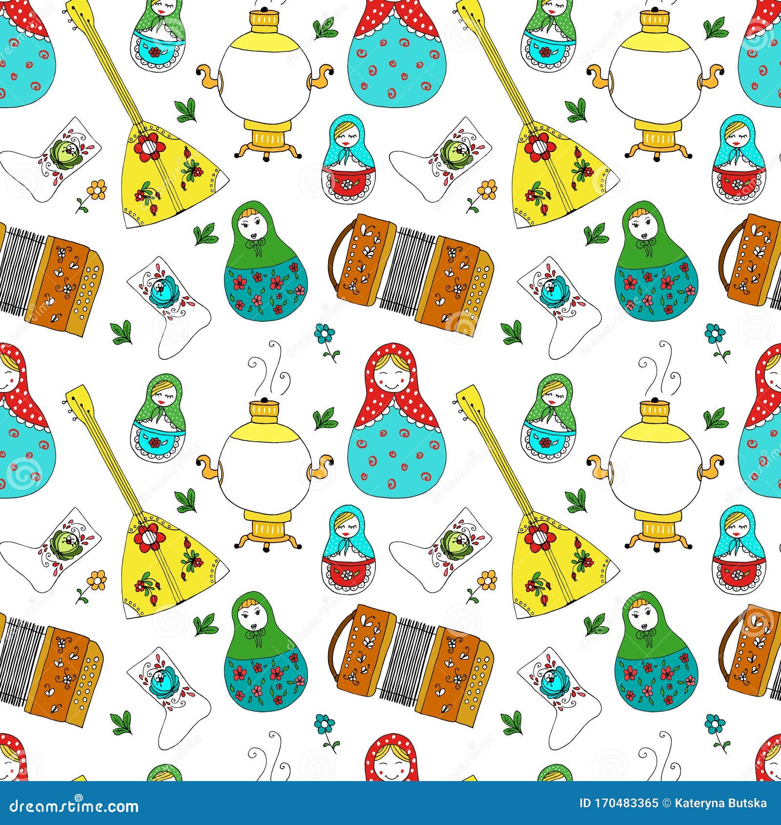 Russian Symbols Doodle Icons Seamless Vector Pattern | CartoonDealer ...