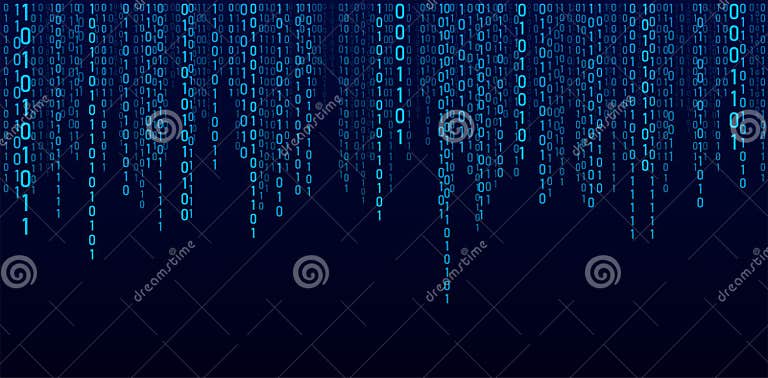 Matrix Background. Cyber Security with Binary Code. Rapidly Falling Randomly Blue Numbers ...