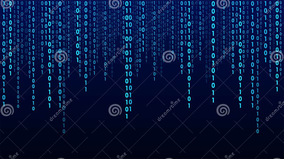 Matrix Background. Cyber Security with Binary Code. Rapidly Falling Randomly Blue Numbers ...