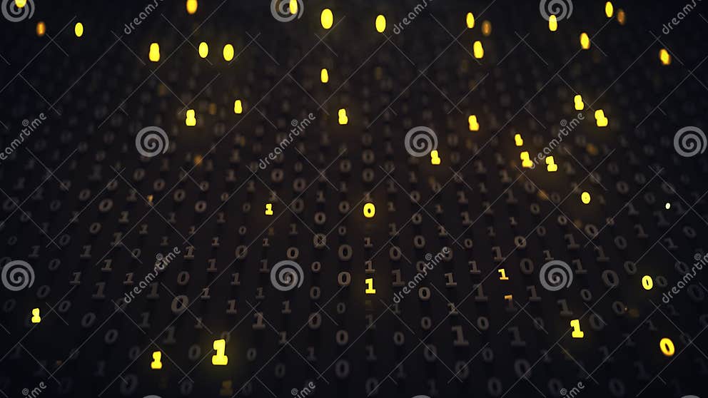 Matrix of Binary Code with Illuminating Symbols 3D Render Stock ...