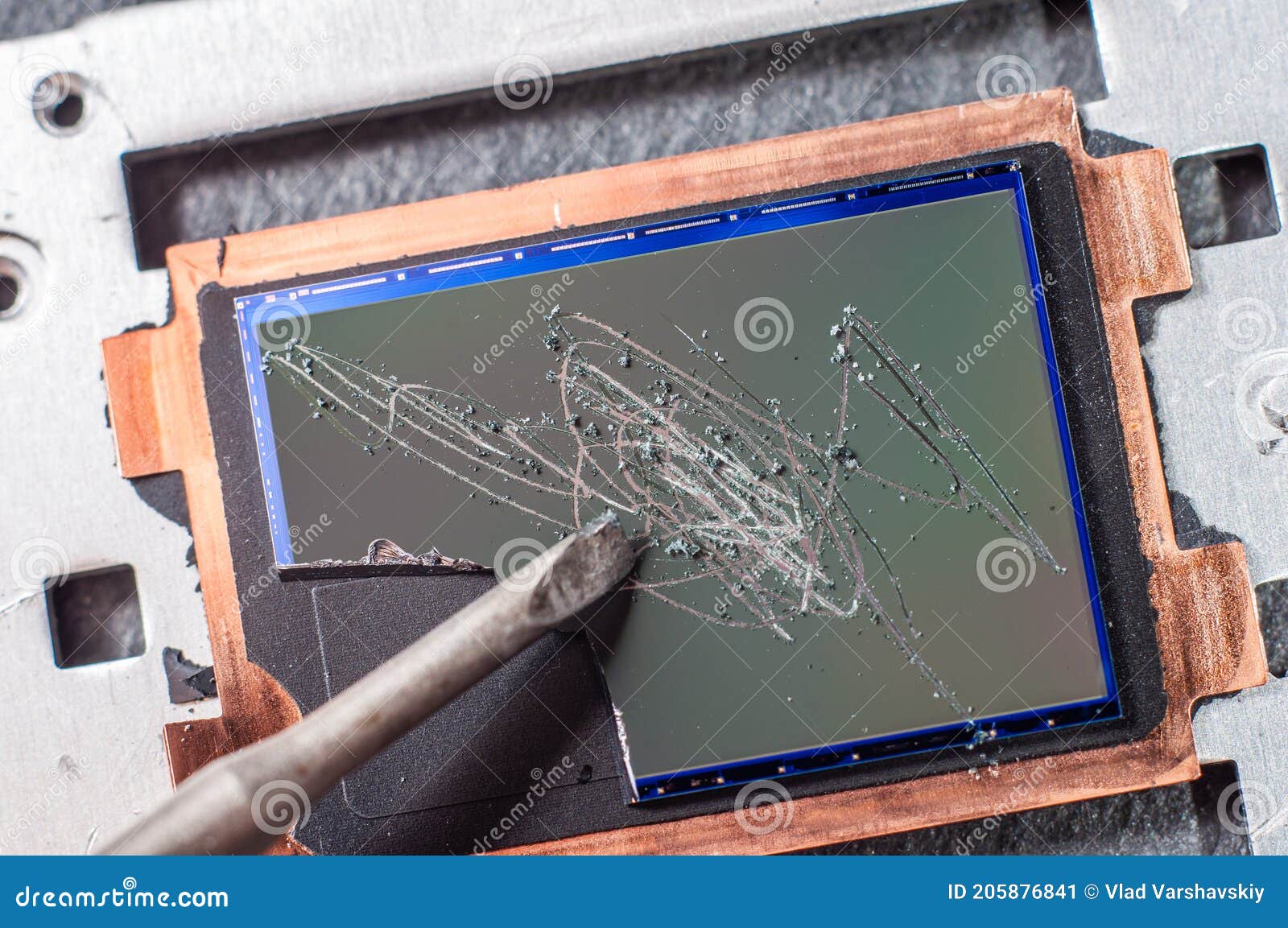 The Matrix of the Camera Scratched with a Screwdriver. Damaged DSLR ...