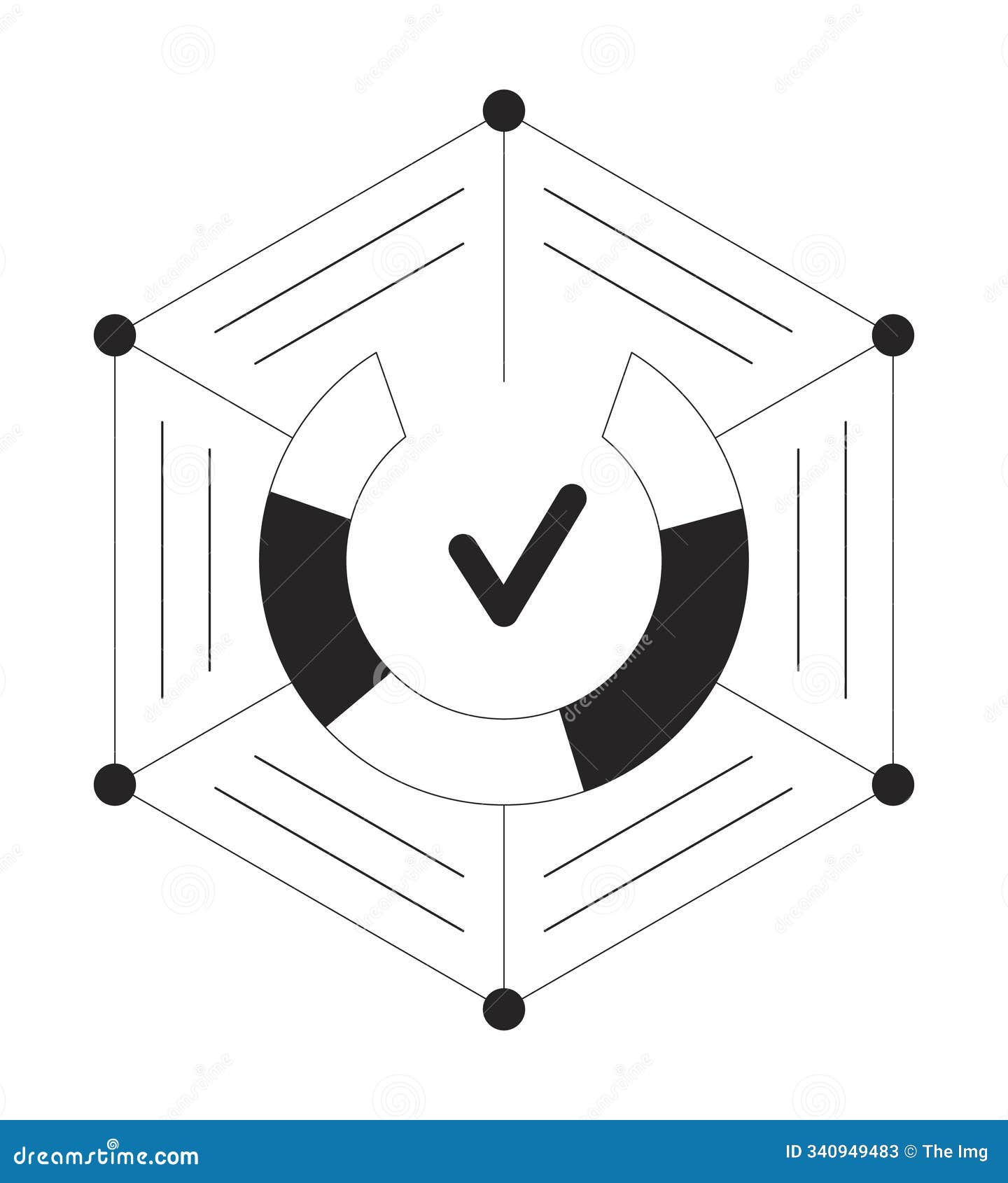 Matrix Circle Diagram Checkmark Black and White 2D Line Object Stock ...