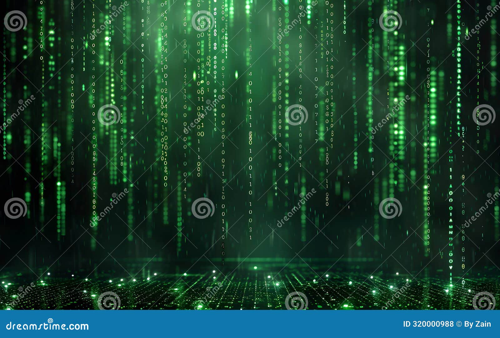 Matrix Code Background with Green Binary Numbers Falling Down Dark ...