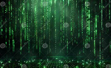 Matrix Code Background with Green Binary Numbers Falling Down Dark ...