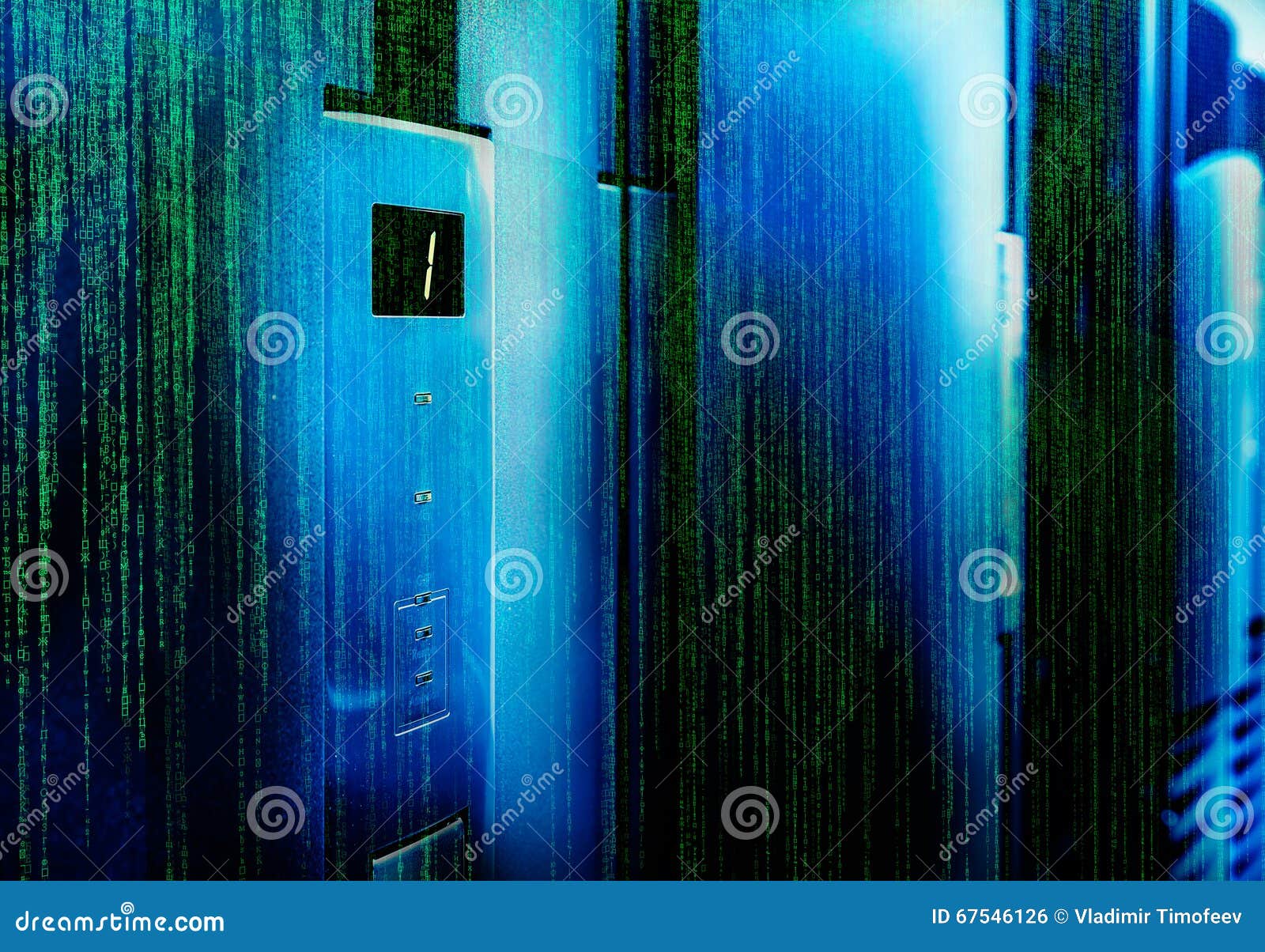 Matrix Code Door Mainframe Screen and Status Bar Blur Focus Stock ...