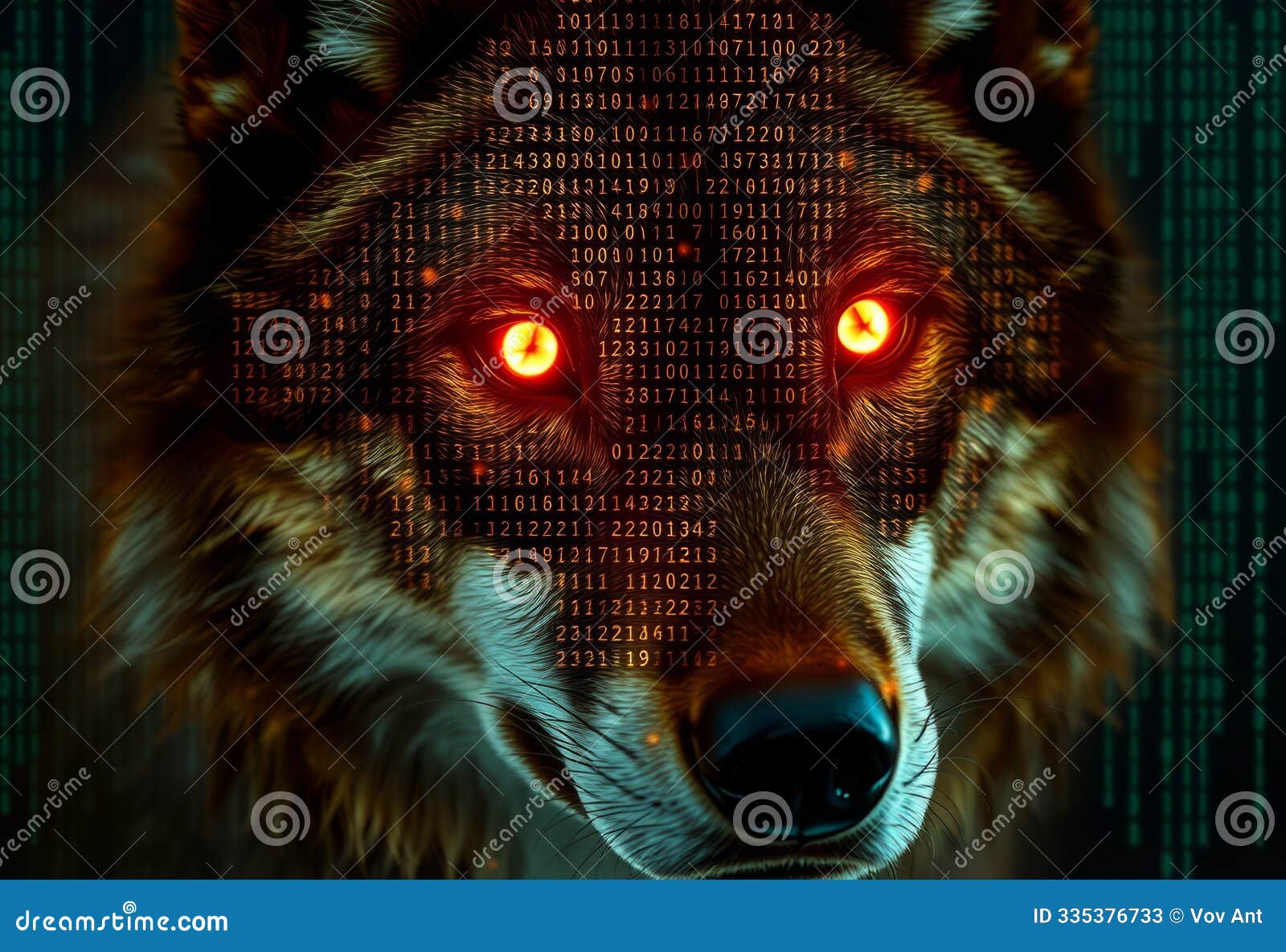 Matrix Code Luminogram a Close Up of a Wolf Its Fur in Matrix Co Stock ...
