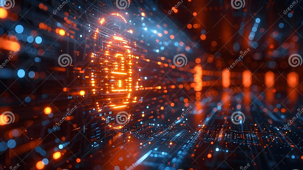 Matrix of Code Protected by Digital Lock. Stock Illustration ...