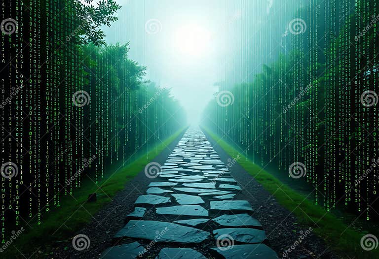 Matrix Code Spiritual Path Overlaying a Digital Matrix Code on a Stock ...