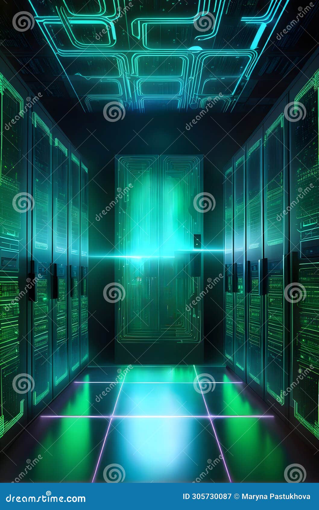 Matrix Cyberspace: Glowing Data Streams in Cybernetic Landscape ...