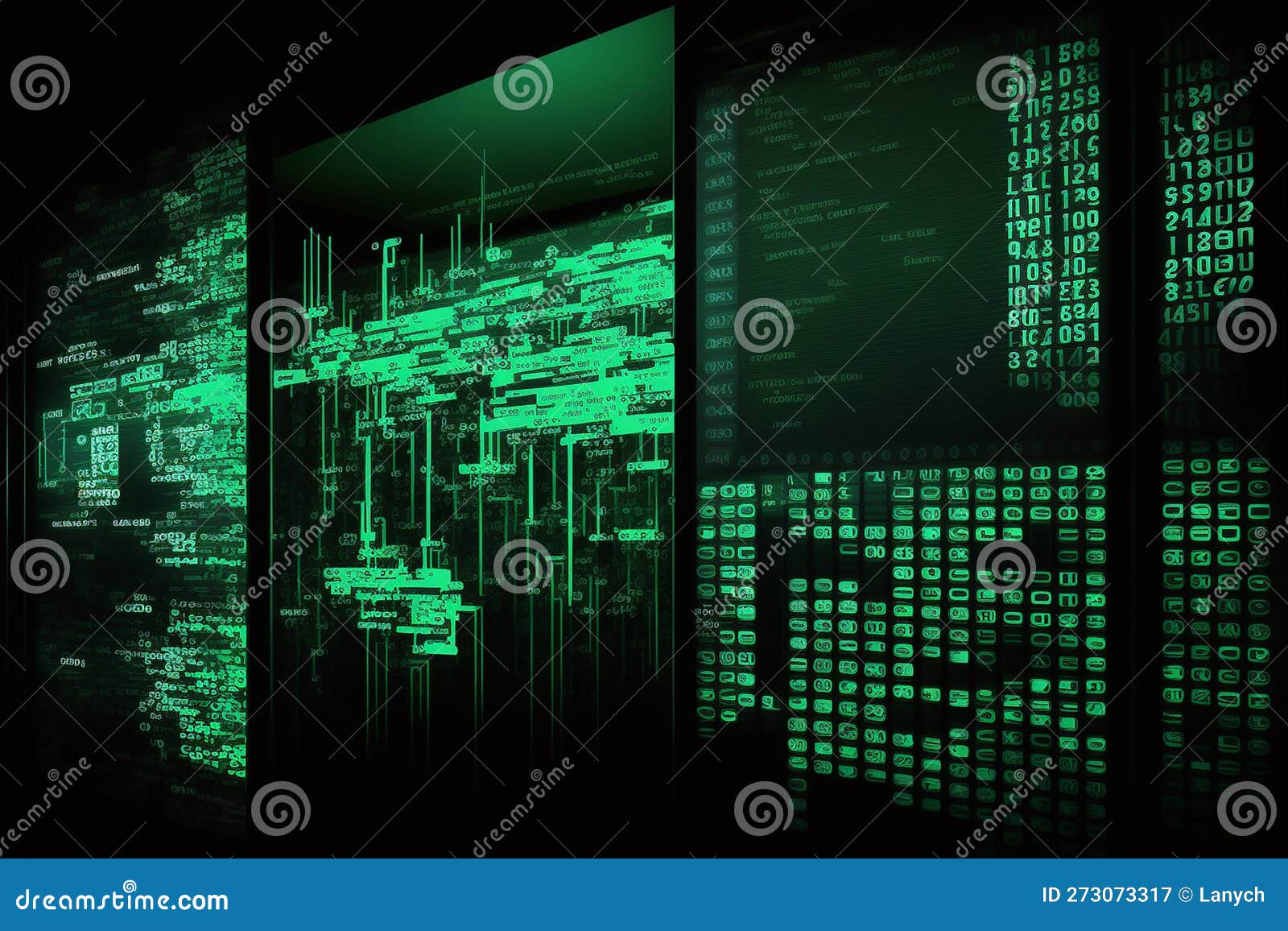 Matrix Digital Background with the Schedule of Light Green Numbers and ...