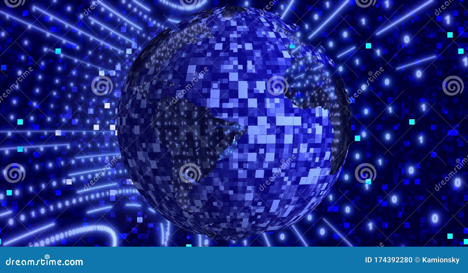 Matrix Digital Binary Background with Rotating Blue Planet Earth ...