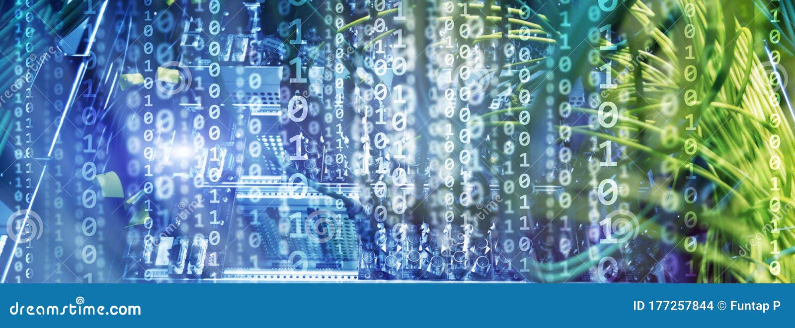 Matrix Futuristic Theme Multiple Exposure Binary Numbers. Data Center ...