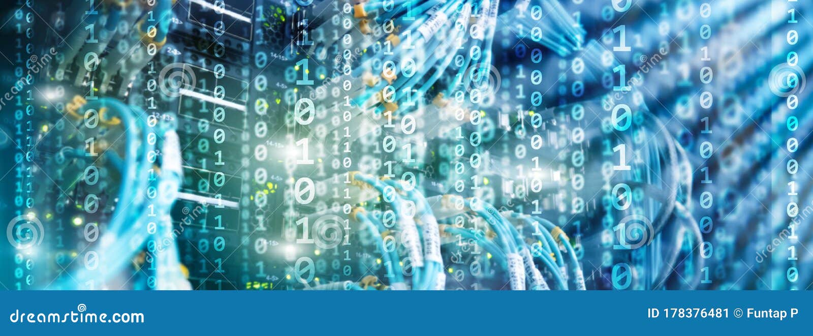 Matrix Futuristic Theme Multiple Exposure Binary Numbers. Data Center ...