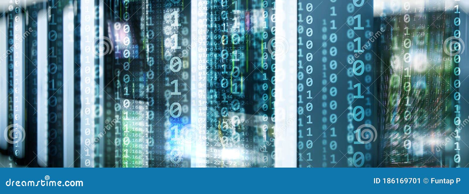 Matrix Futuristic Theme Multiple Exposure Binary Numbers. Data Center ...