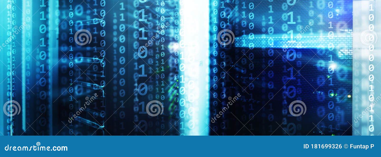 Matrix Futuristic Theme Multiple Exposure Binary Numbers. Data Center ...