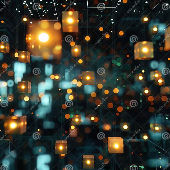A Matrix of Glowing Cubes Suspended in a 3D Space Creating a Depth of ...