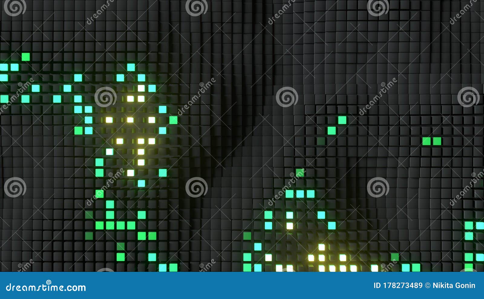 Matrix of Green Illuminating Cubes 3D Render Stock Illustration ...
