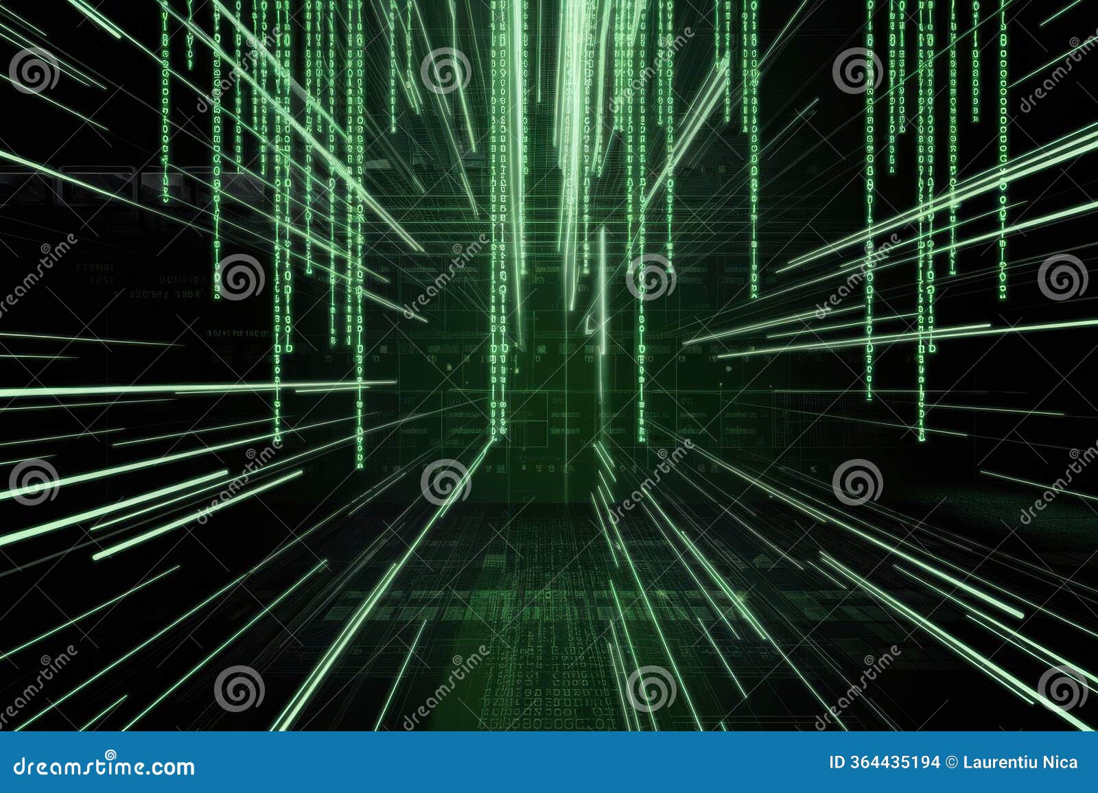 Matrix-Inspired Digital Background With Cascading Green Code And Neon ...