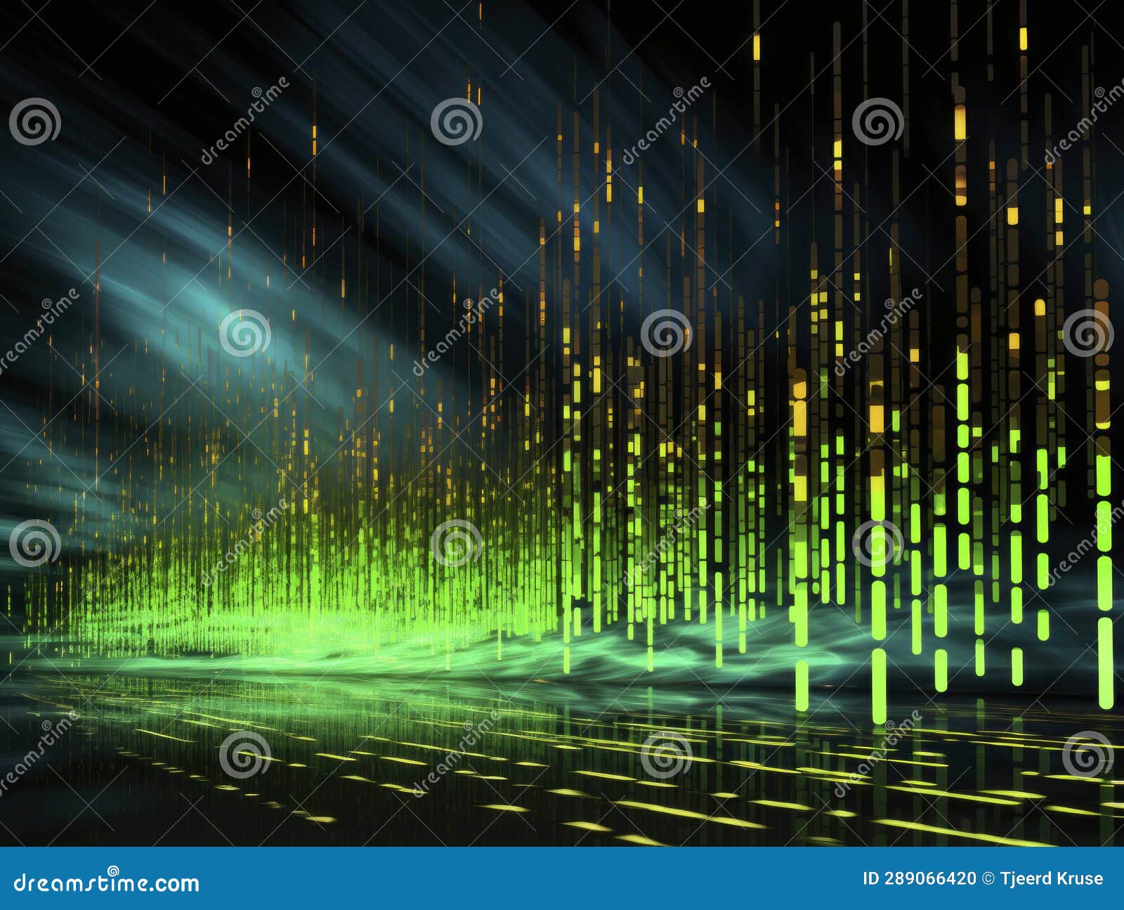 Matrix-inspired Glitch Art Background with Flowing Streams of Neon ...