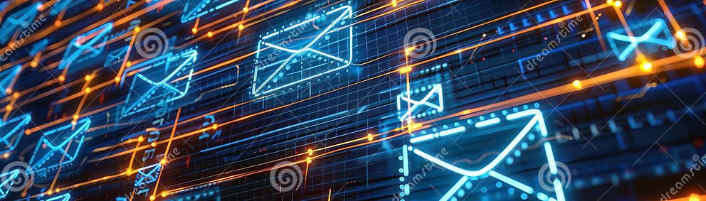 Matrix of Numbers with Highlighted Email Symbols Representing Secure ...