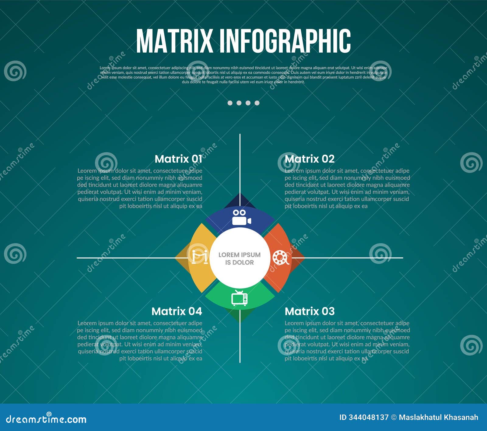 Matrix Structure Dimensions Template Infographic with Big Circle Center ...